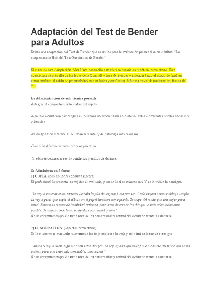 Adaptación Del Test de Bender | PDF | Sicología | Evaluación