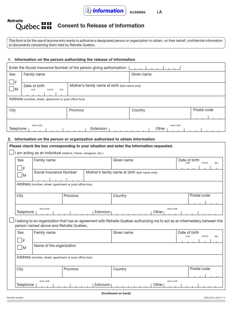 CRQ 001: Consent For Release of Information PQ Pension Plan | PDF ...
