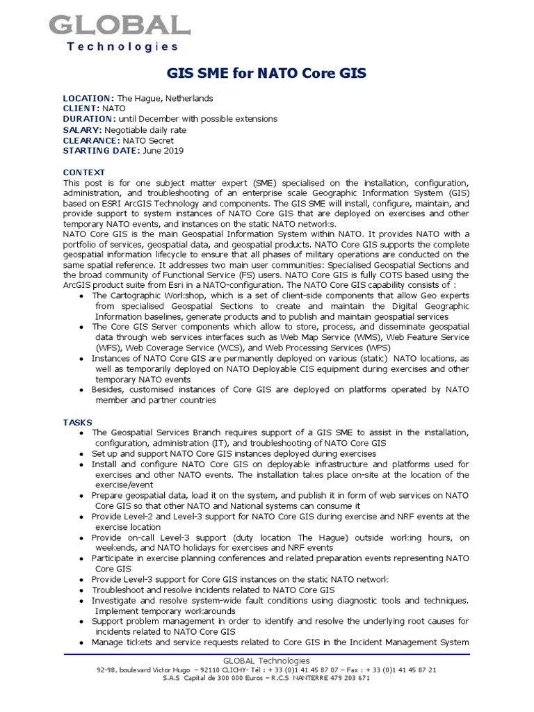 GIS SME For NATO Core GIS | PDF | Arc Gis | Esri