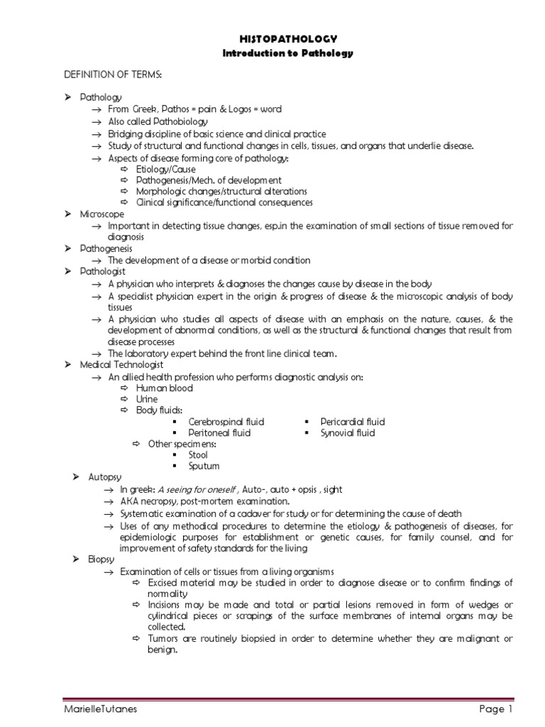 Histopathology Introduction To Pathology: A Seeing For Oneself | PDF ...