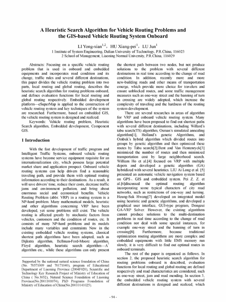 A Heuristic Search Algorithm For Vehicle Routing Problems and GIS-based ...