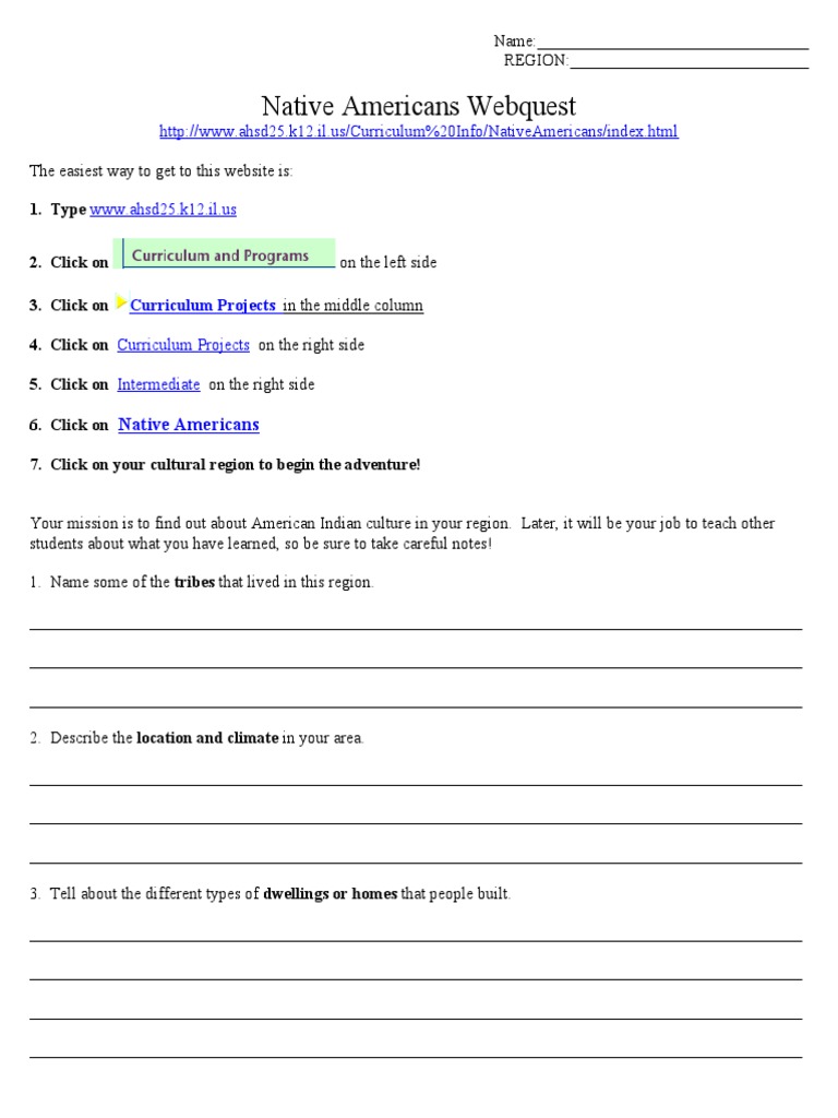 3 Native Americans Webquest | PDF | Native Americans In The United ...