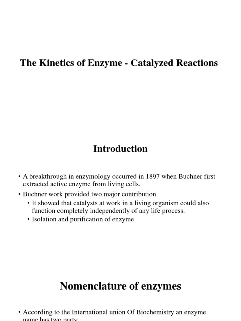 The Kinetics of Enzyme - Catalyzed Reactions | PDF | Enzyme | Enzyme ...