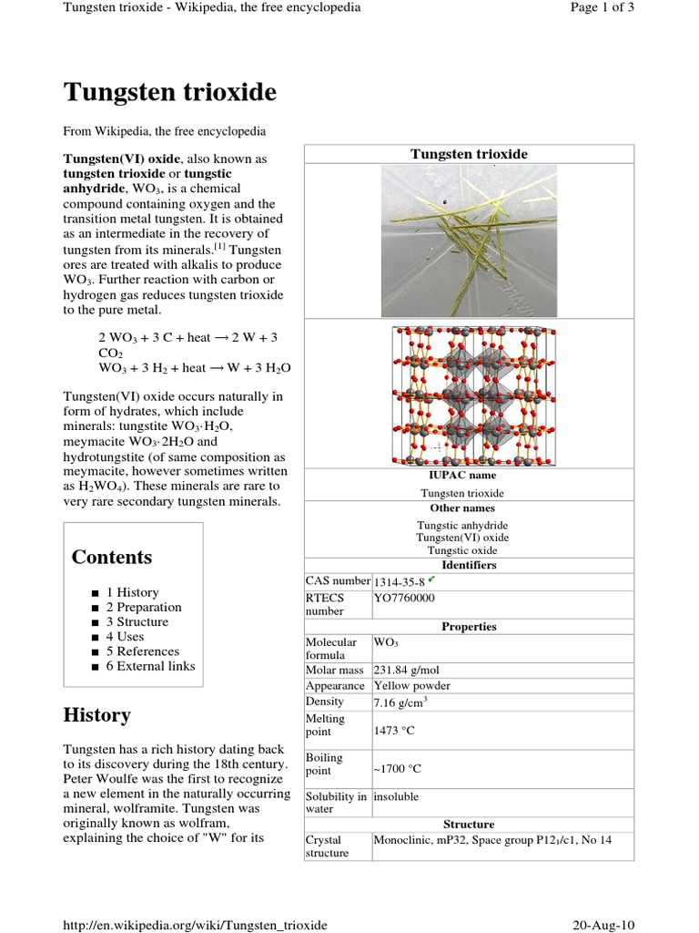 Tungsten Trioxide WO3 | Download Free PDF | Tungsten | Chemical Compounds