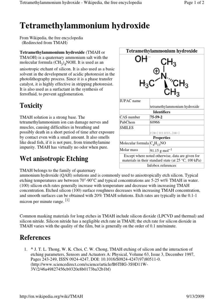 Tetramethylammonium Hydroxide: Toxicity | PDF | Chemical Compounds ...