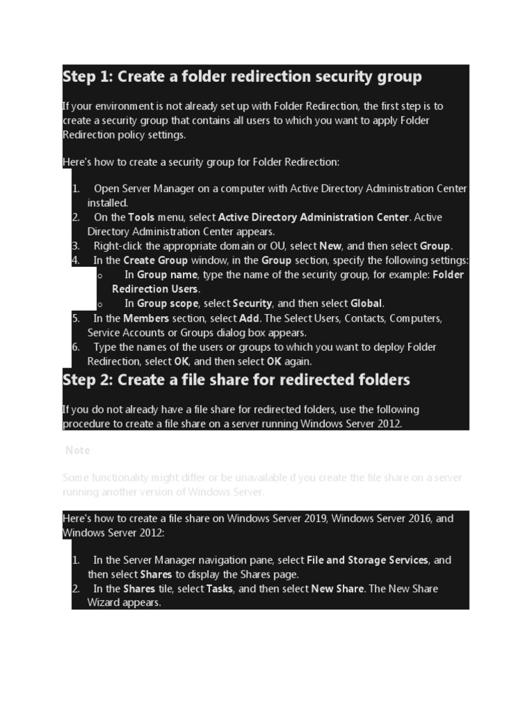 Step 1: Create A Folder Redirection Security Group | Download Free PDF | Group Policy | Computer ...