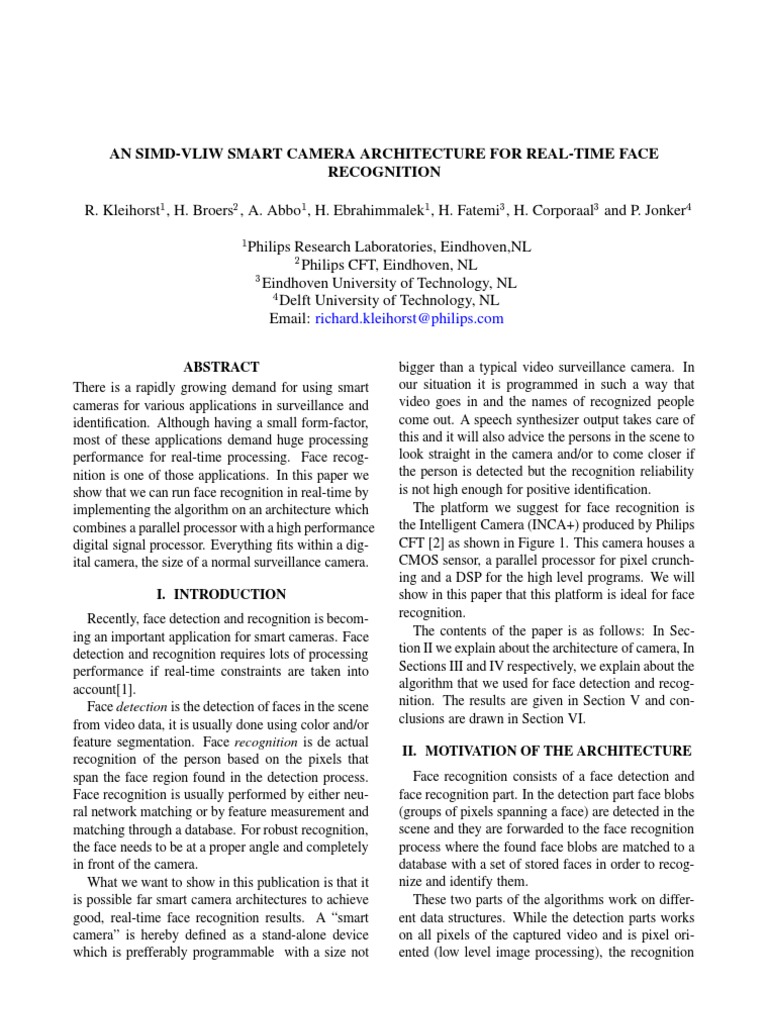 An Simd-Vliw Smart Camera Architecture For Real-Time Face Recognition ...