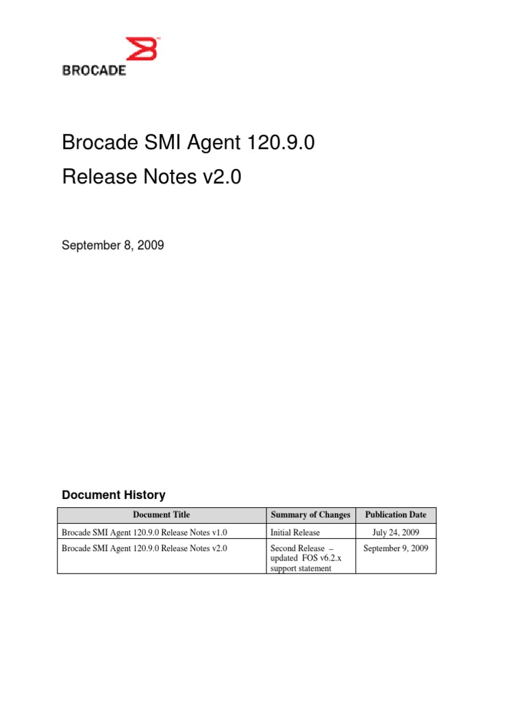 Brocade SMI Agent 120.9.0 Release Notes v2.0: September 8, 2009 | PDF ...