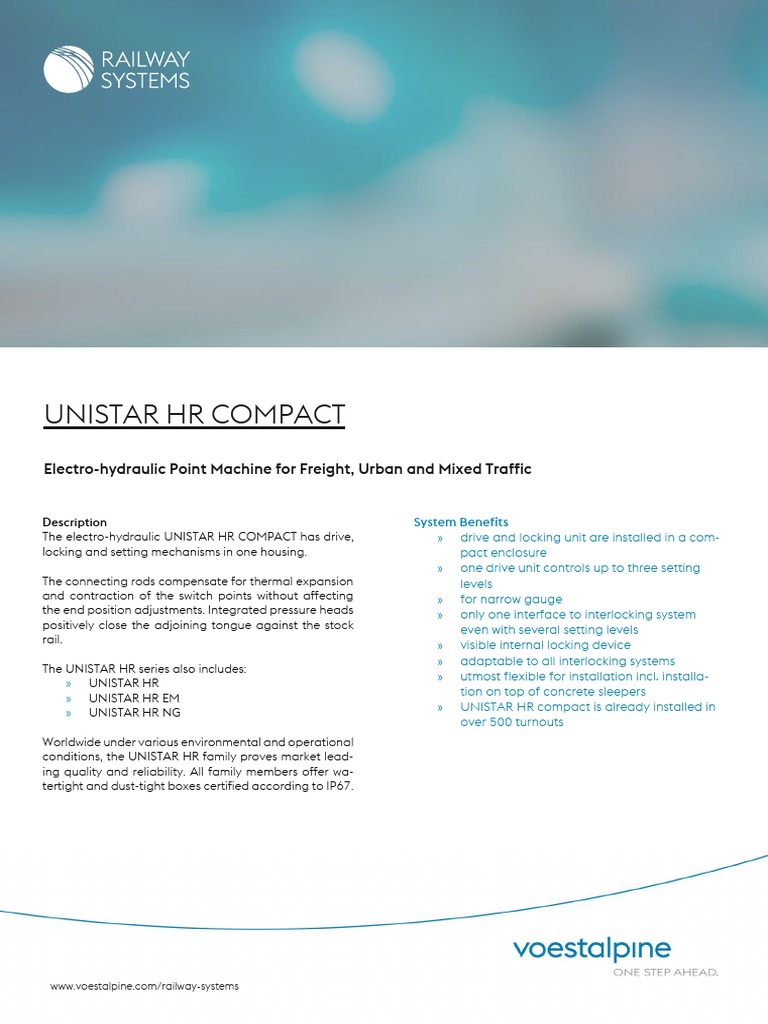 Unistar HR Compact: Electro-Hydraulic Point Machine For Freight, Urban ...