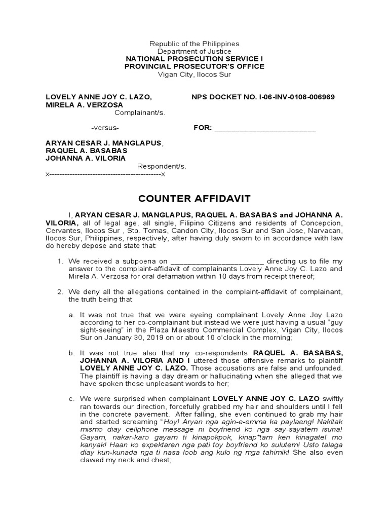 Counter Affidavit | PDF | Affidavit | Legal Procedure