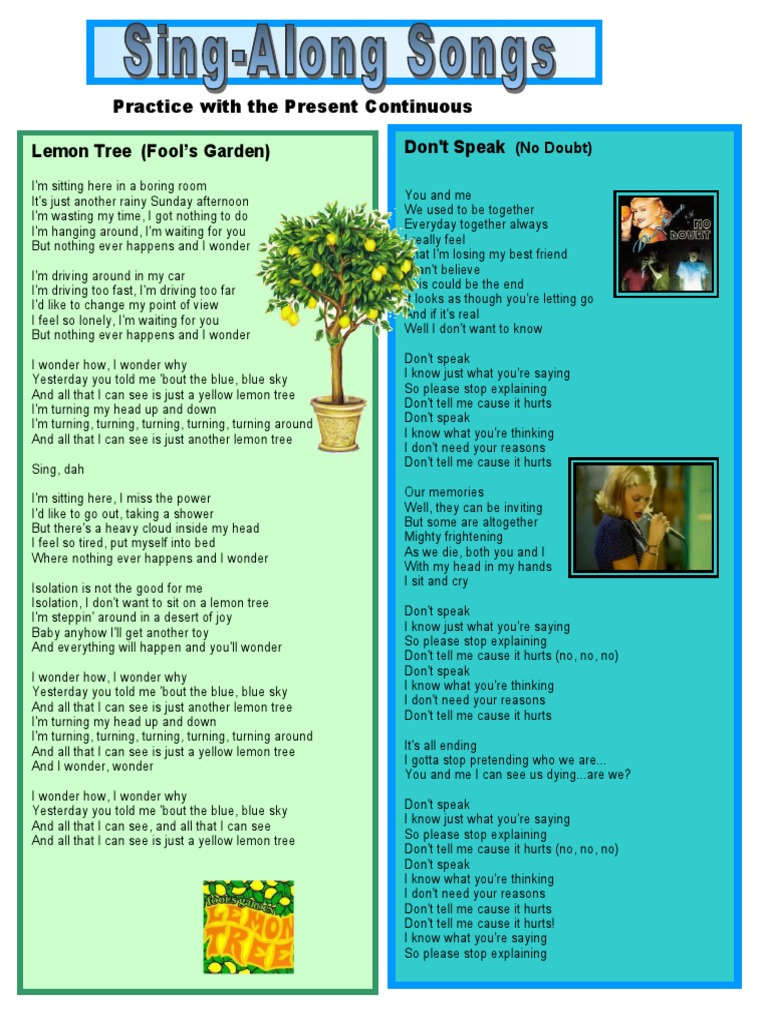 Practice With The Present Continuous: Lemon Tree (Fool's Garden) Don't ...