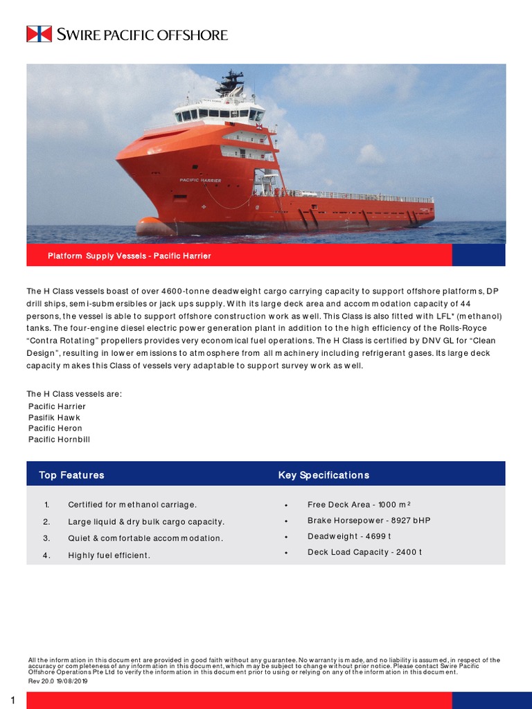 Platform Supply Vessels - Pacific Harrier: Top Features Key ...