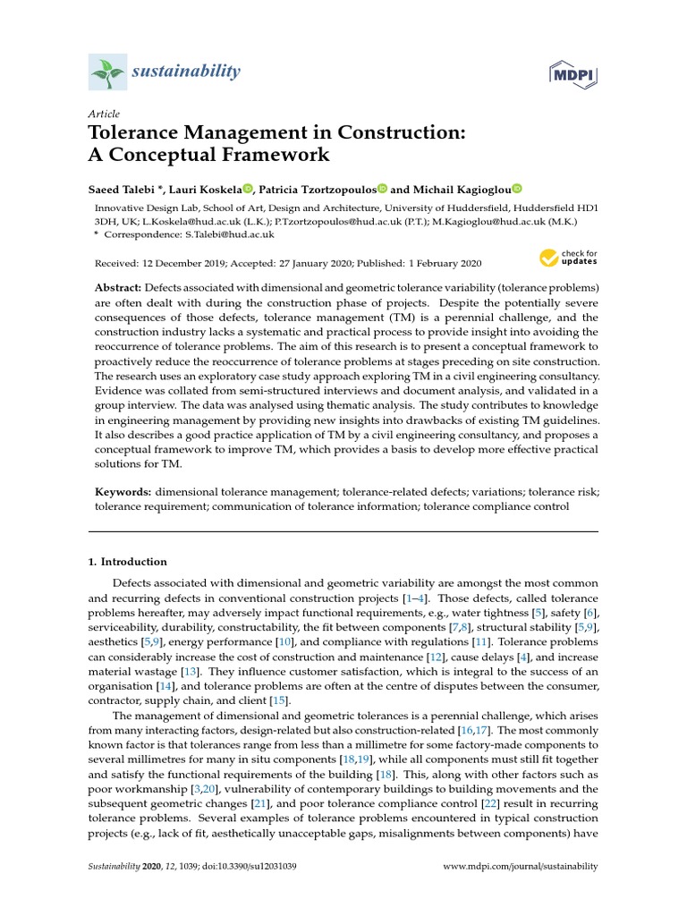 Tolerance Management in Construction: A Conceptual Framework | PDF ...