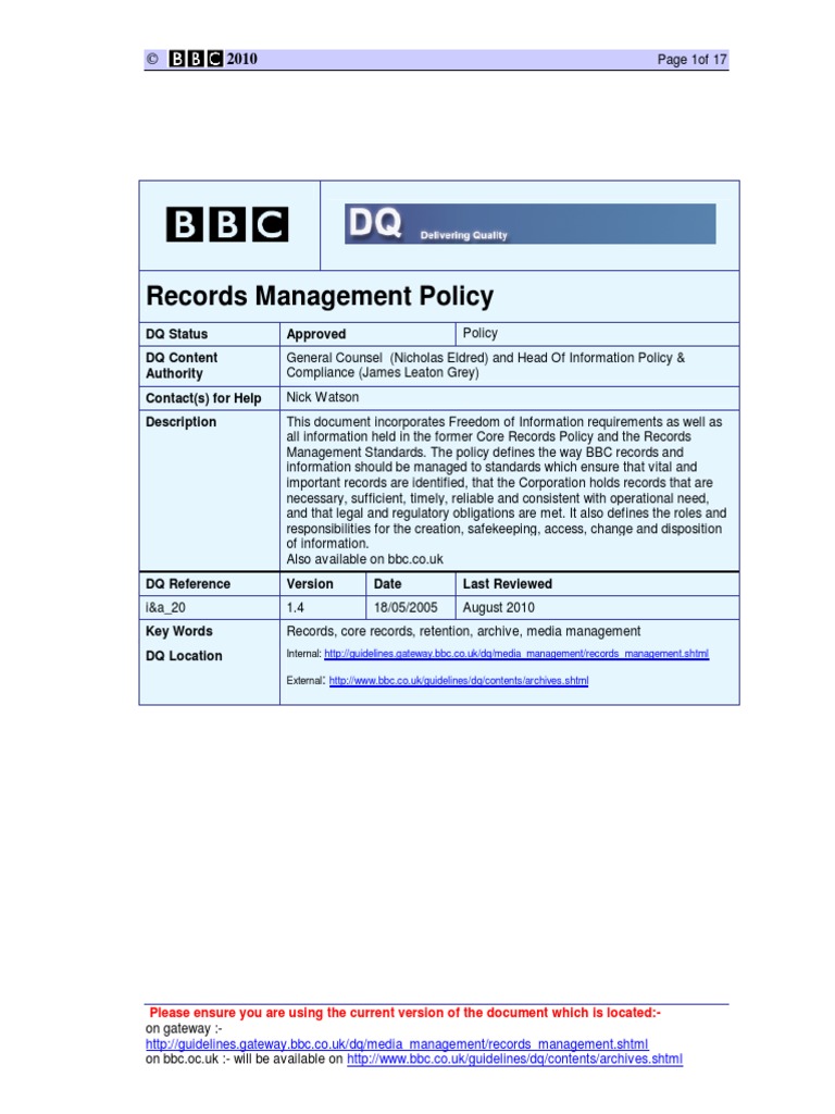 Records Management Policy v1.4 | PDF | Records Management | Regulatory ...