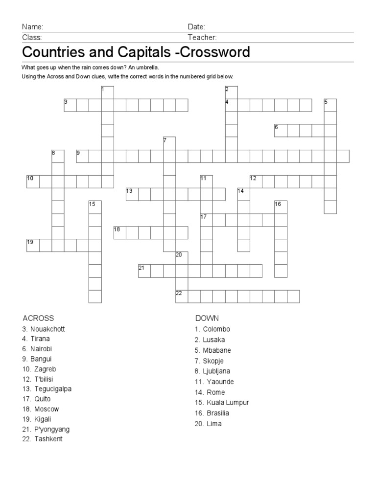 01 Countries and Capitals 1 Crossword | PDF