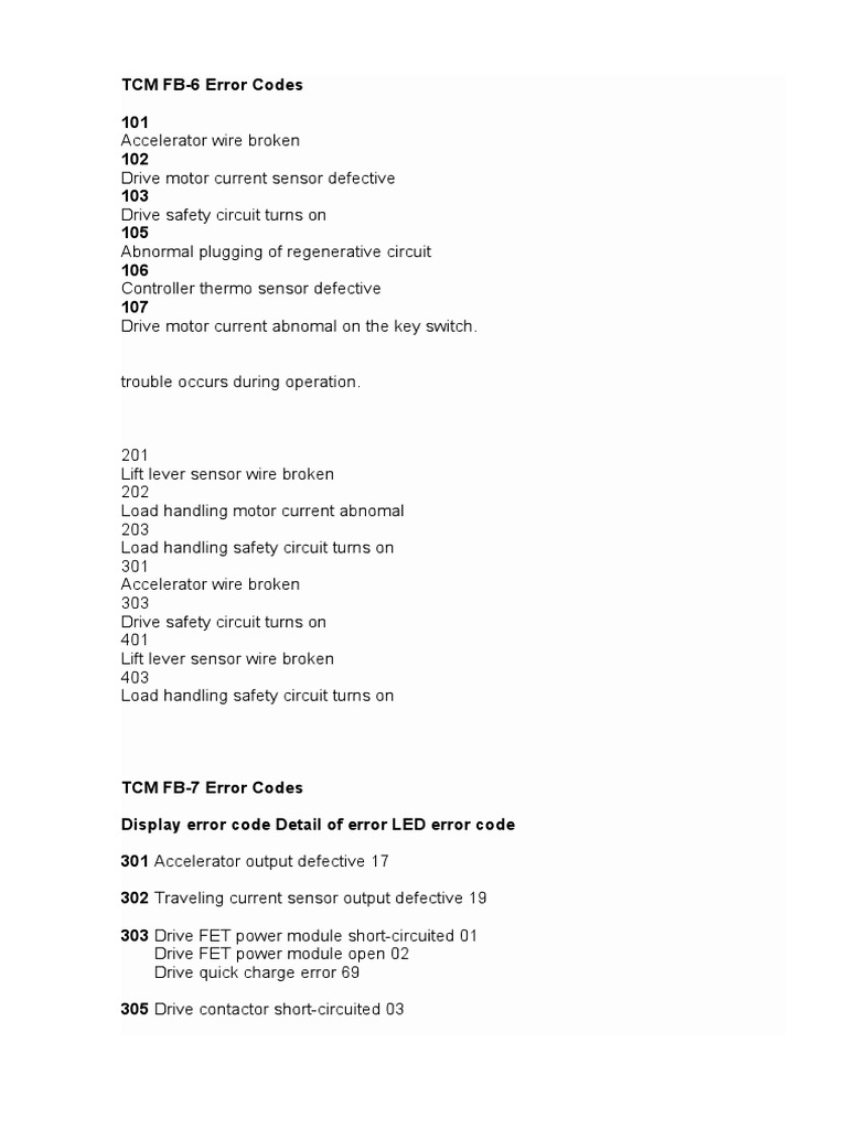 TCM FB-6 Error Codes | PDF