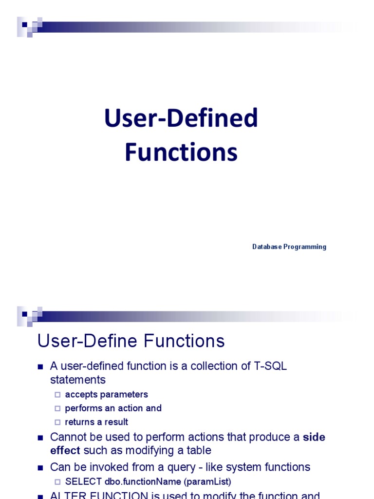 User Defined Functions Database Programming Pdf Parameter 8058