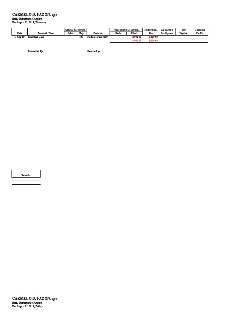 Aug 2019 DCR | PDF | Receipt | Expense