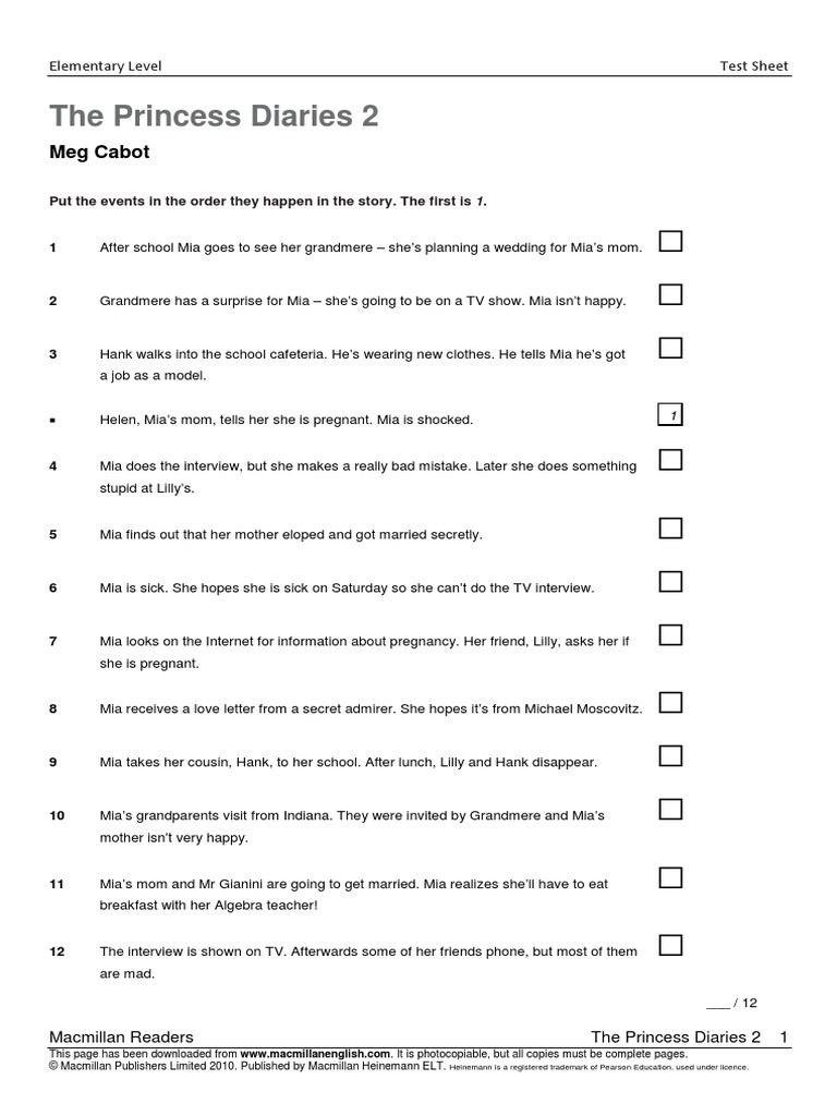 The Princess Diaries 2 Test | PDF | The Princess Diaries