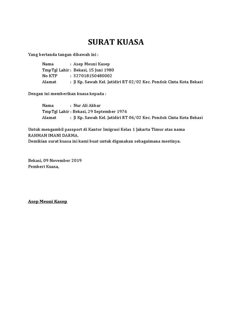 Surat Kuasa Ambil Passport | PDF