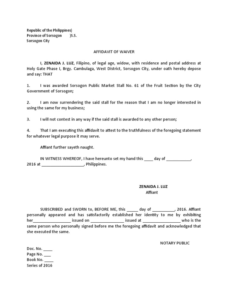 Affidavit of Waiver Luz | PDF | Politics | Law