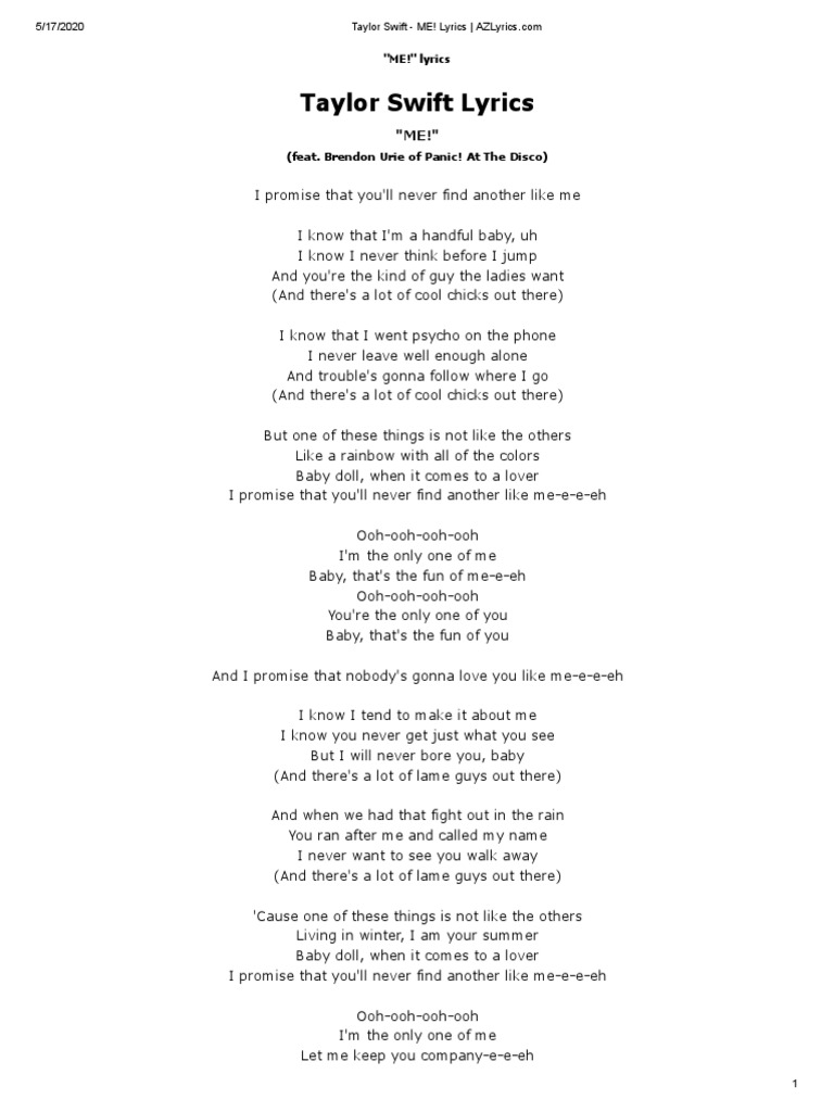 Taylor Swift - ME! Lyrics | PDF