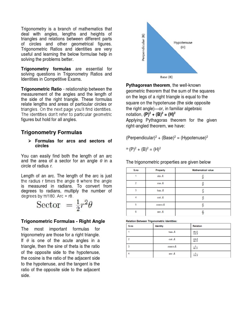 Trigonometry Formulas Are Essential For | PDF | Trigonometric Functions ...