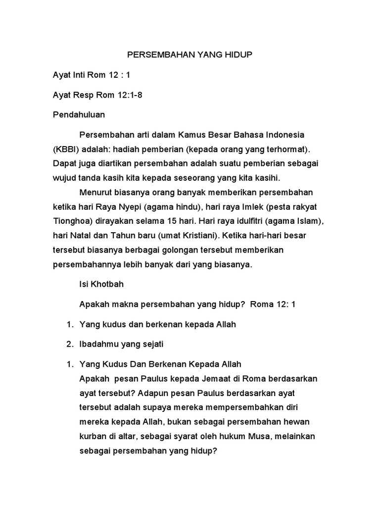 Makna Persembahan Hidup dalam Roma 12 | PDF