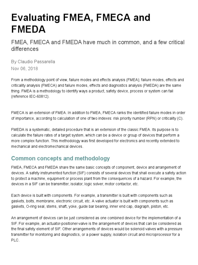 Evaluating FMEA, FMECA and FMEDA | Download Free PDF | Reliability ...
