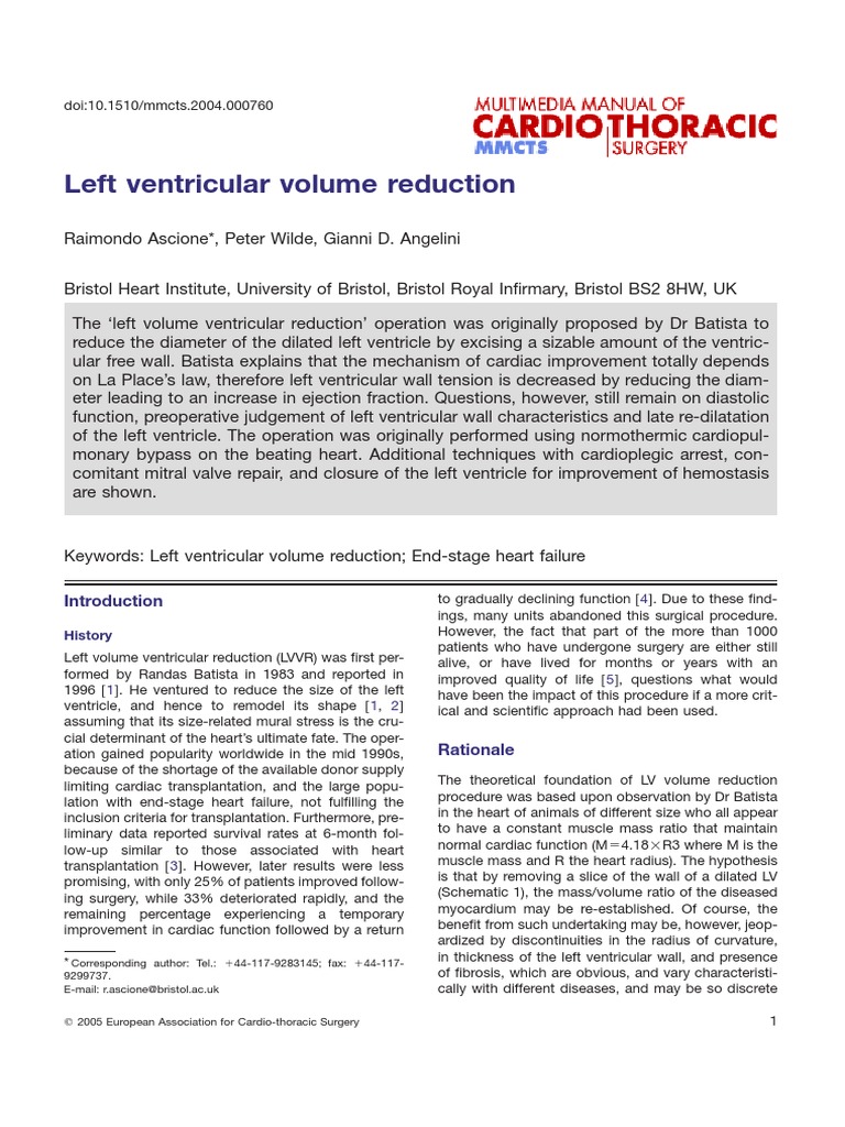 Left Ventricular Volume Reduction: History | PDF | Cardiothoracic ...