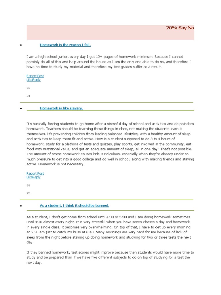 20% Say No: Homework Is The Reason I Fail | PDF | Homework | Schools