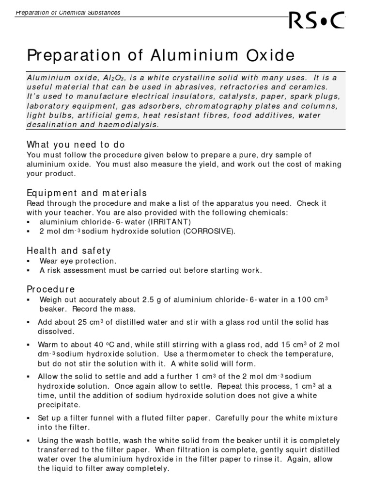 Preparation of Aluminium Oxide | PDF | Magnesium | Sodium Hydroxide