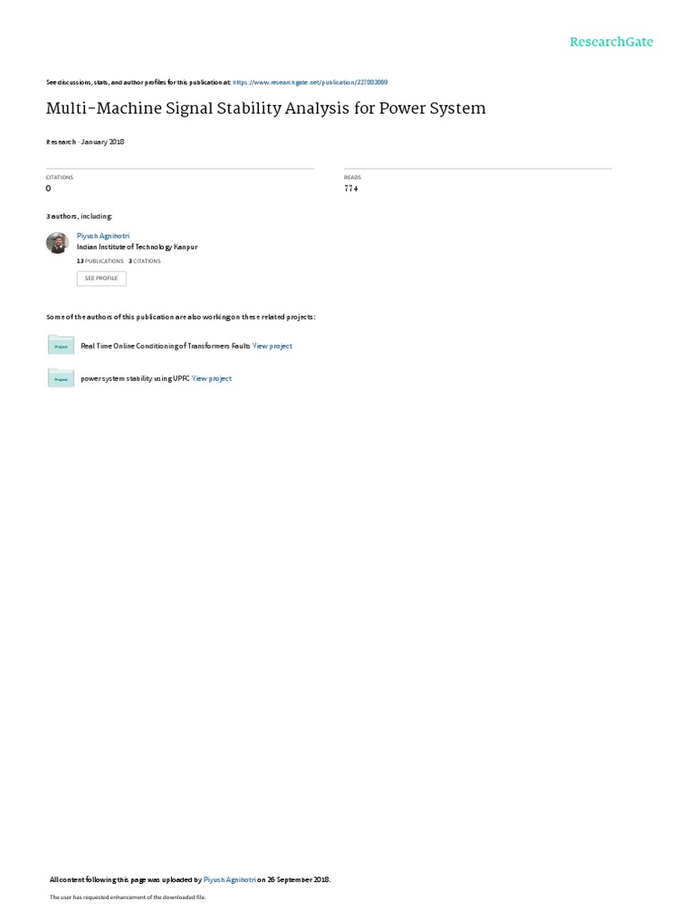 Multi-Machine Signal Stability Analysis For Power System: January 2018 ...