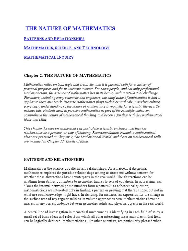 The Nature of Mathematics | PDF | Abstraction | Teaching Mathematics