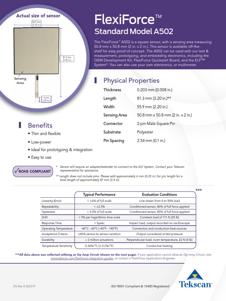 Flexiforce: Standard Model A502 | PDF | Electrical Resistance And Conductance | Sensor