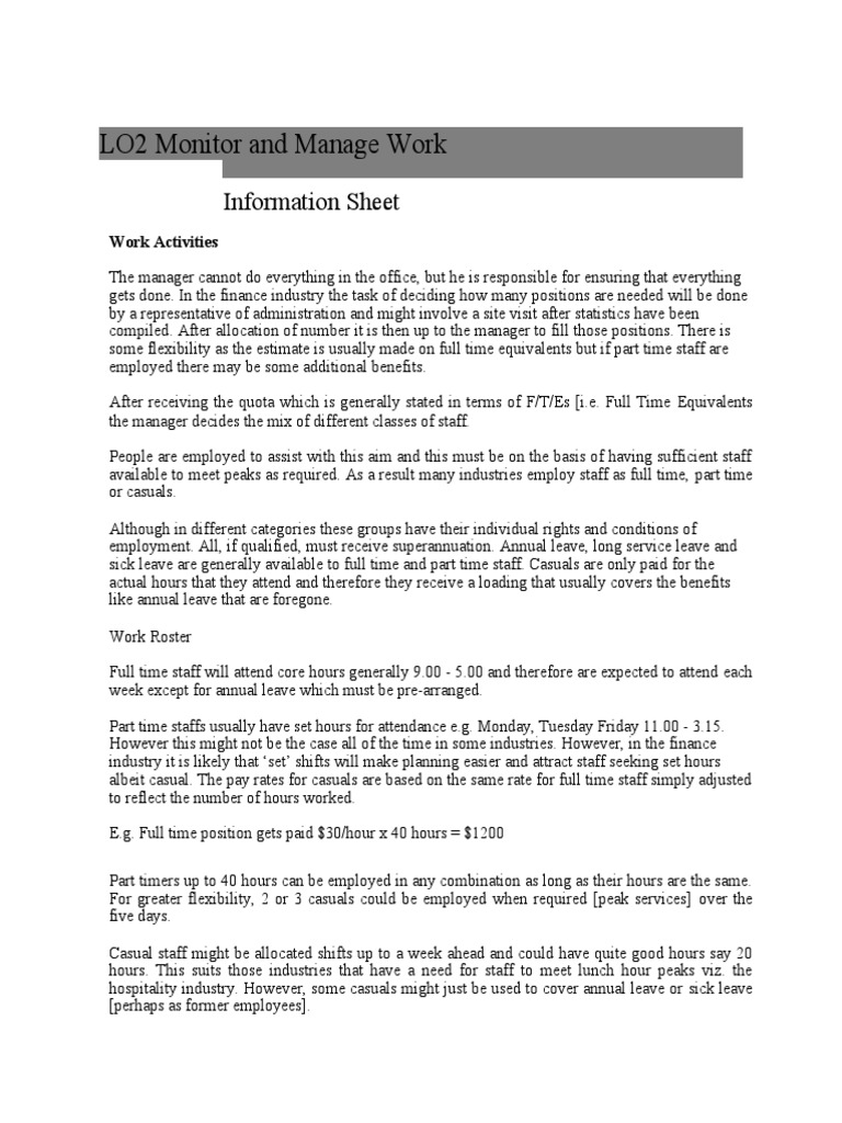 LO2 Monitor and Manage Work | PDF | Temporary Work | Employment