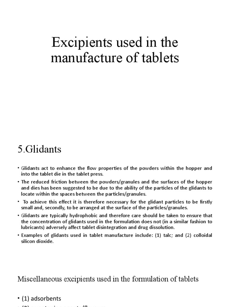 Formulation and Manufacturing Considerations for Tablet Excipients and ...