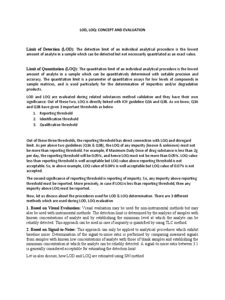 Lod Loq | Download Free PDF | Detection Limit | Signal To Noise Ratio