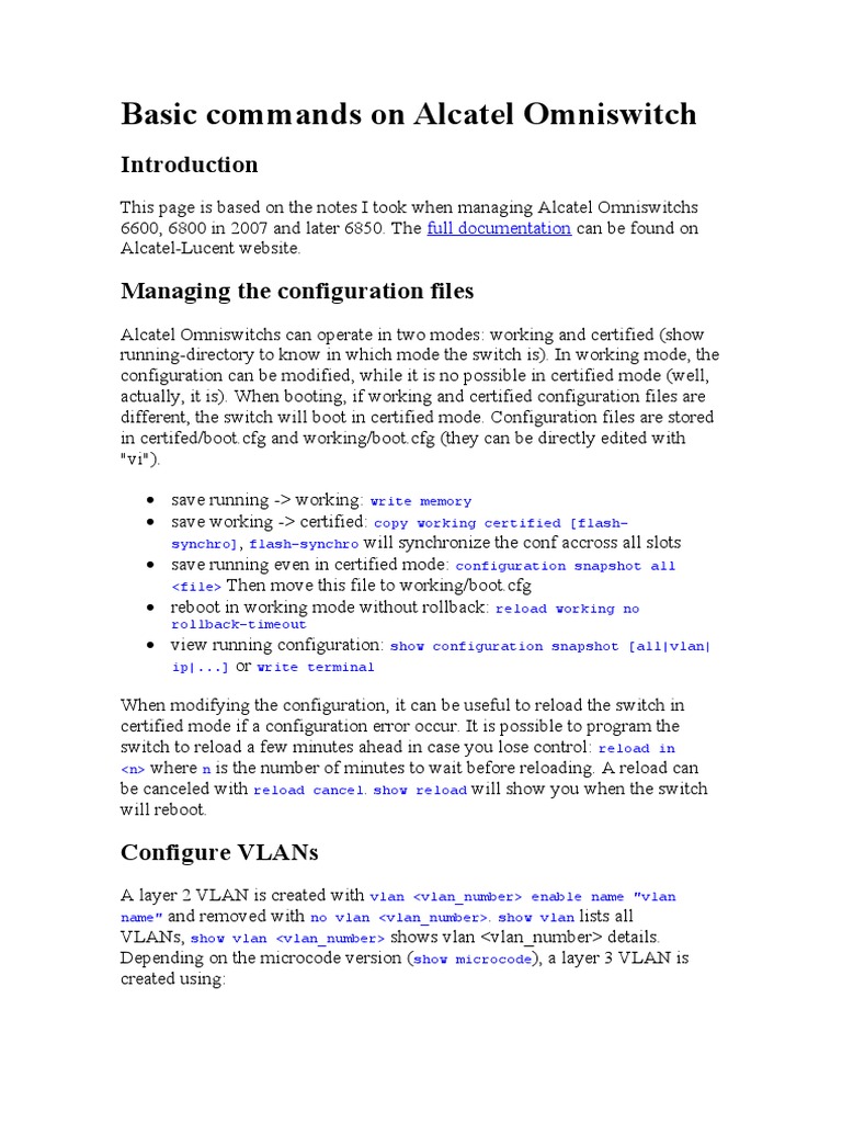 Basic Commands On Alcatel Omniswitch | PDF | Networks | Computer ... Basic Commands On Alcatel Omniswitch | PDF | Networks | Computer ...