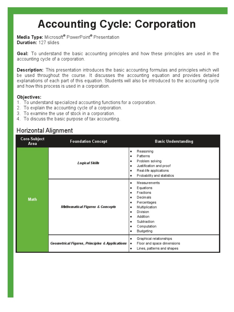 Accounting Cycle: Corporation: Horizontal Alignment | PDF | Cash Flow ...
