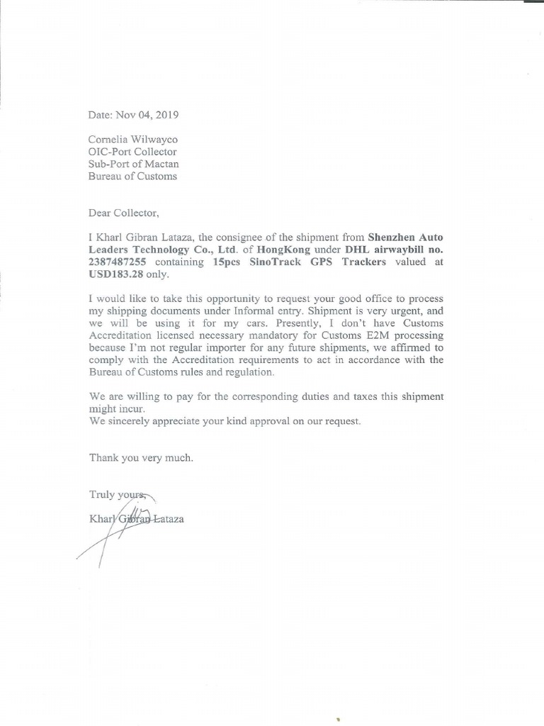 DHL Informal Letter Request | PDF