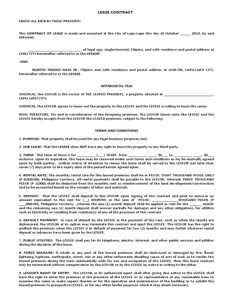 Lease Contract: Witnesseth That | PDF | Lease | Civil Law (Legal System)