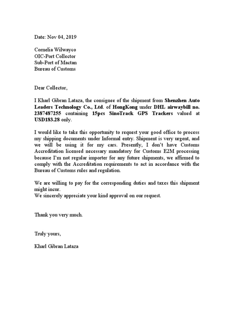 DHL Informal Letter Request | PDF