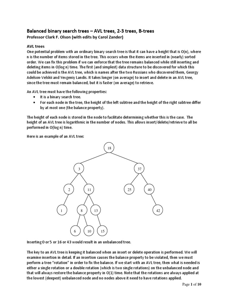 Balanced Binary Search Trees - AVL Trees, 2 3 Trees, B Trees | Download Free PDF | Data ...