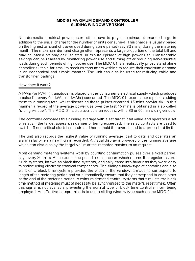 Maximum Demand Controller Overview | PDF | Relay | Electronics