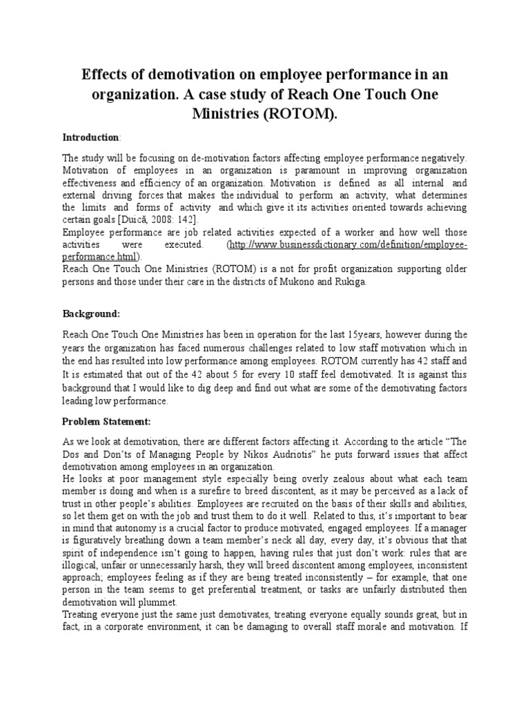 Effects of Demotivation On Employee Performance in An Organization ...