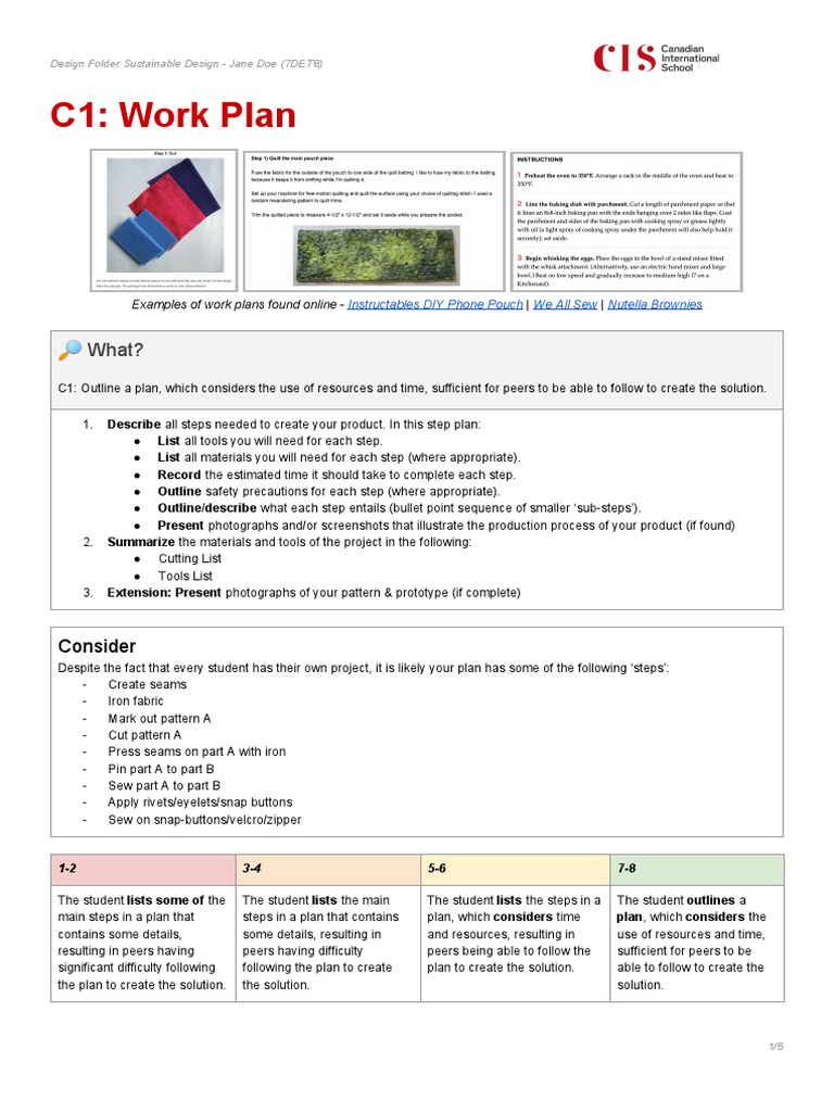c1 Work Plan - g7 Sustainable Design 1920 Evan Santore | PDF | Sewing ...