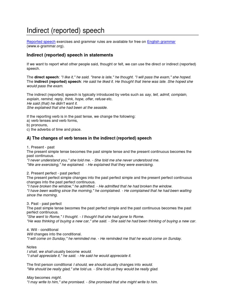 Reported Speech | PDF | Question | Verb