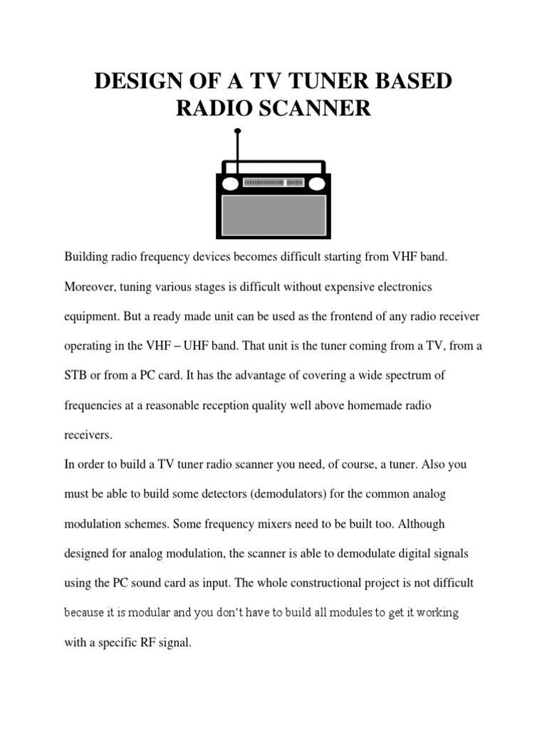 DIY TV Tuner Radio Scanner Guide | PDF | Detector (Radio) | Frequency ...