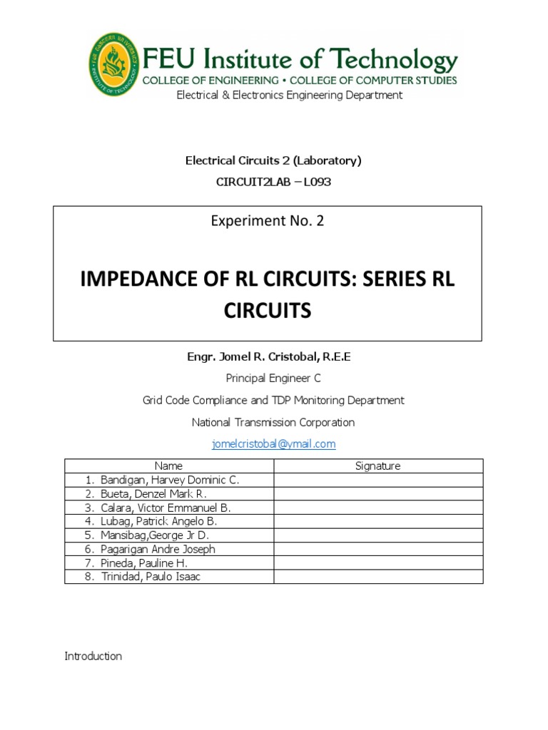 Impedance of RL Circuits: Series RL Circuits: Experiment No. 2 | PDF ...